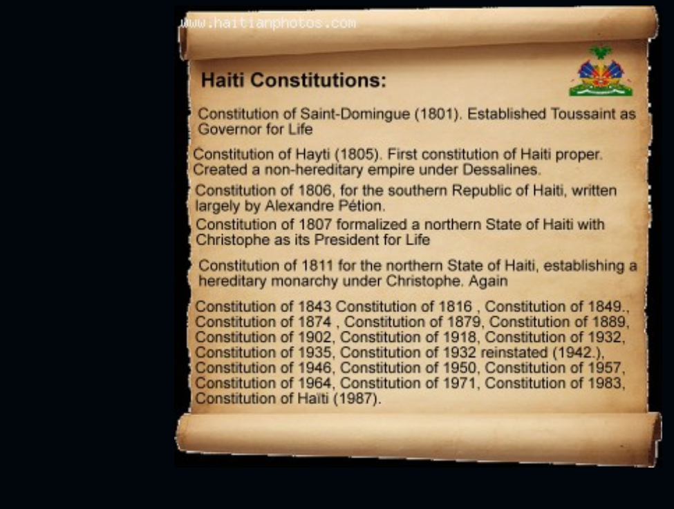 Haïti : Liste chronologique des Constitutions de 1801 à 1987. RD ...